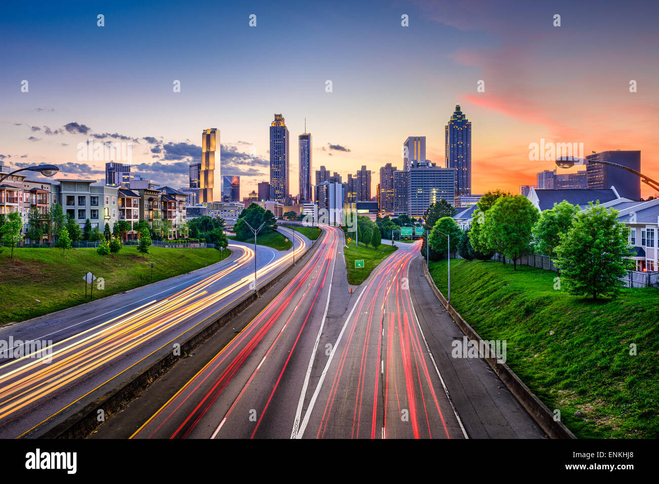 Atlanta, Georgia, USA downtown city skyline over Freedom Parkway Stock ...