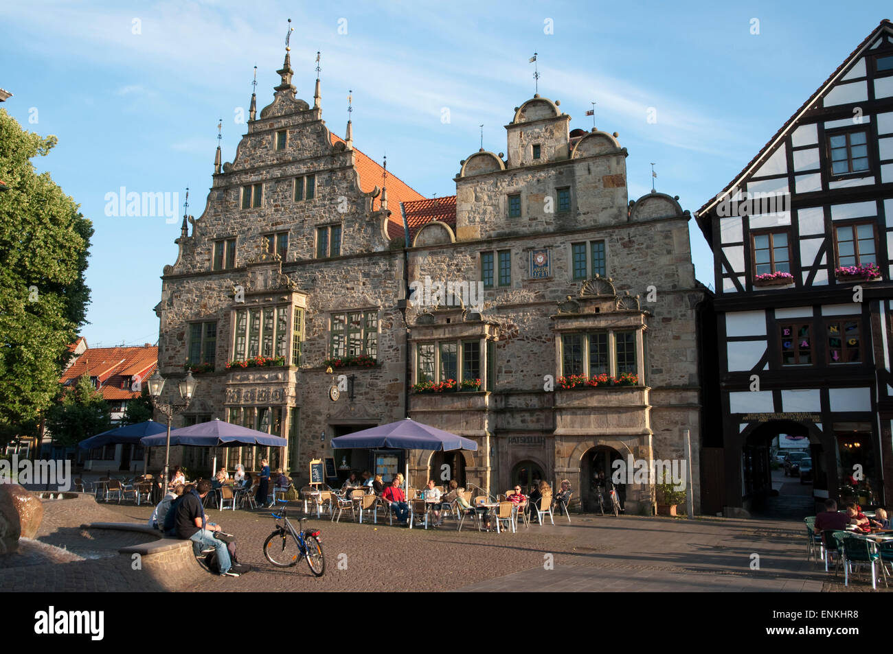 market square, historic old town, Rinteln, Weserbergland, Lower Saxony ...