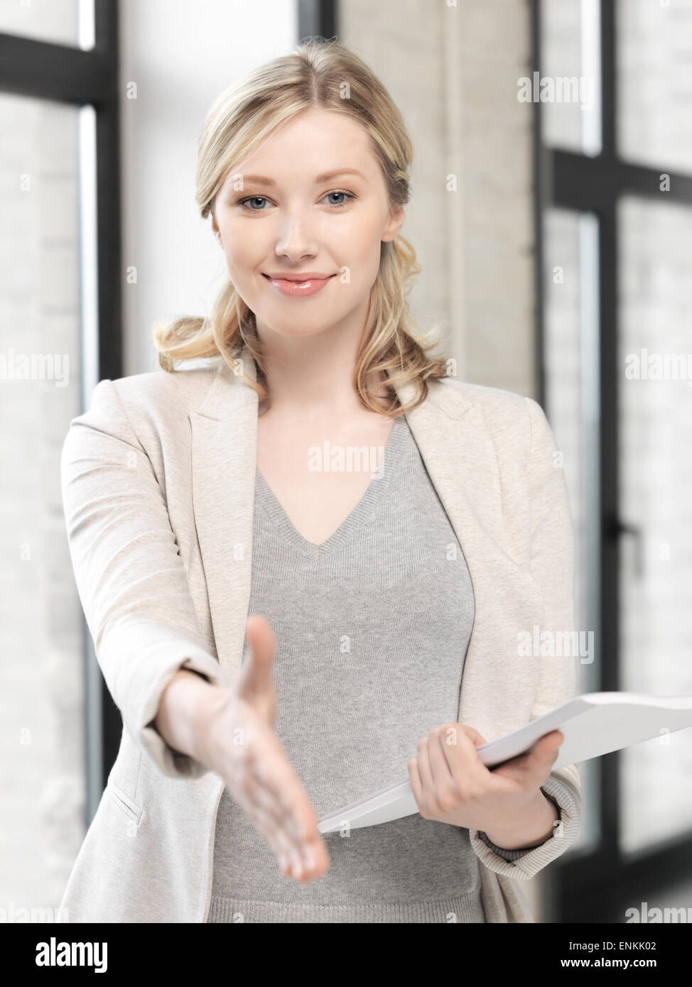 woman with an open hand ready for handshake Stock Photo - Alamy