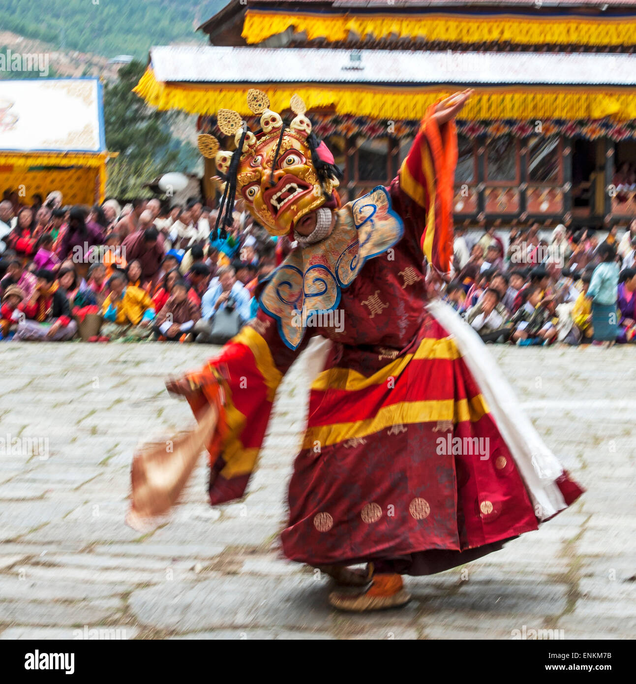 Dance of terrifying deities (Tungam) at Paro religious festival Bhutan ...
