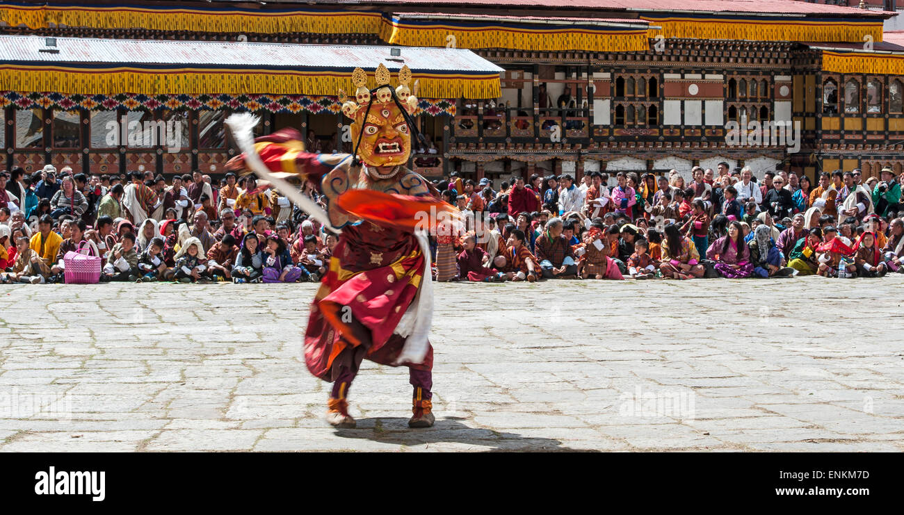 Dance of terrifying deities (Tungam) at Paro religious festival Bhutan ...