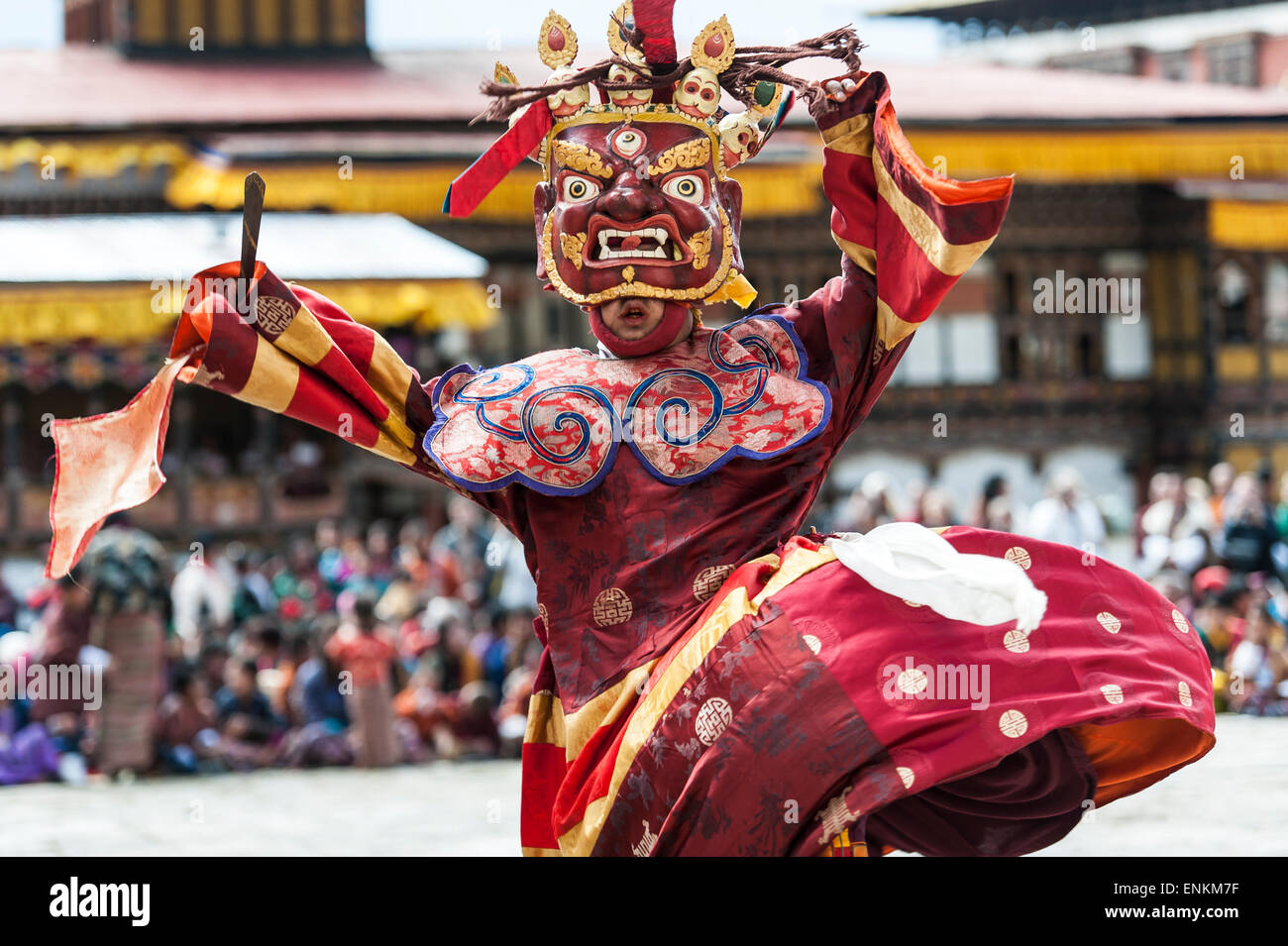 Dance of terrifying deities (Tungam) at Paro religious festival Bhutan ...