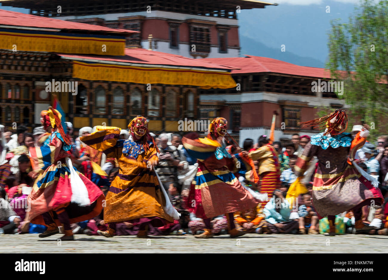Dance of terrifying deities (Tungam) at Paro religious festival Bhutan ...