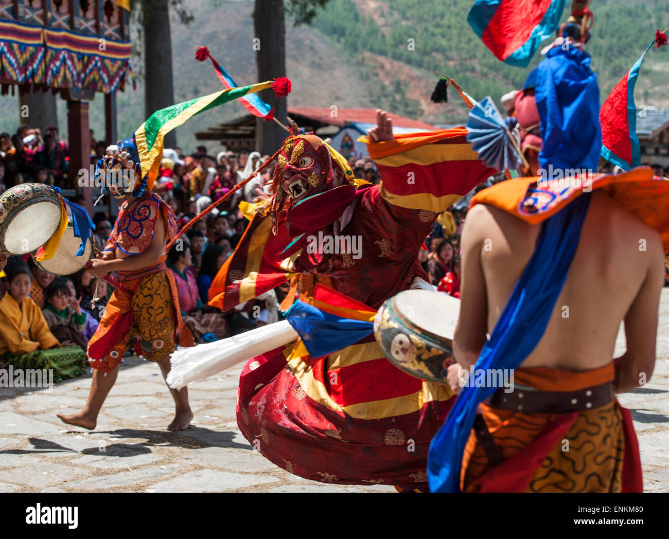 Dance of terrifying deities (Tungam) at Paro religious festival Bhutan ...