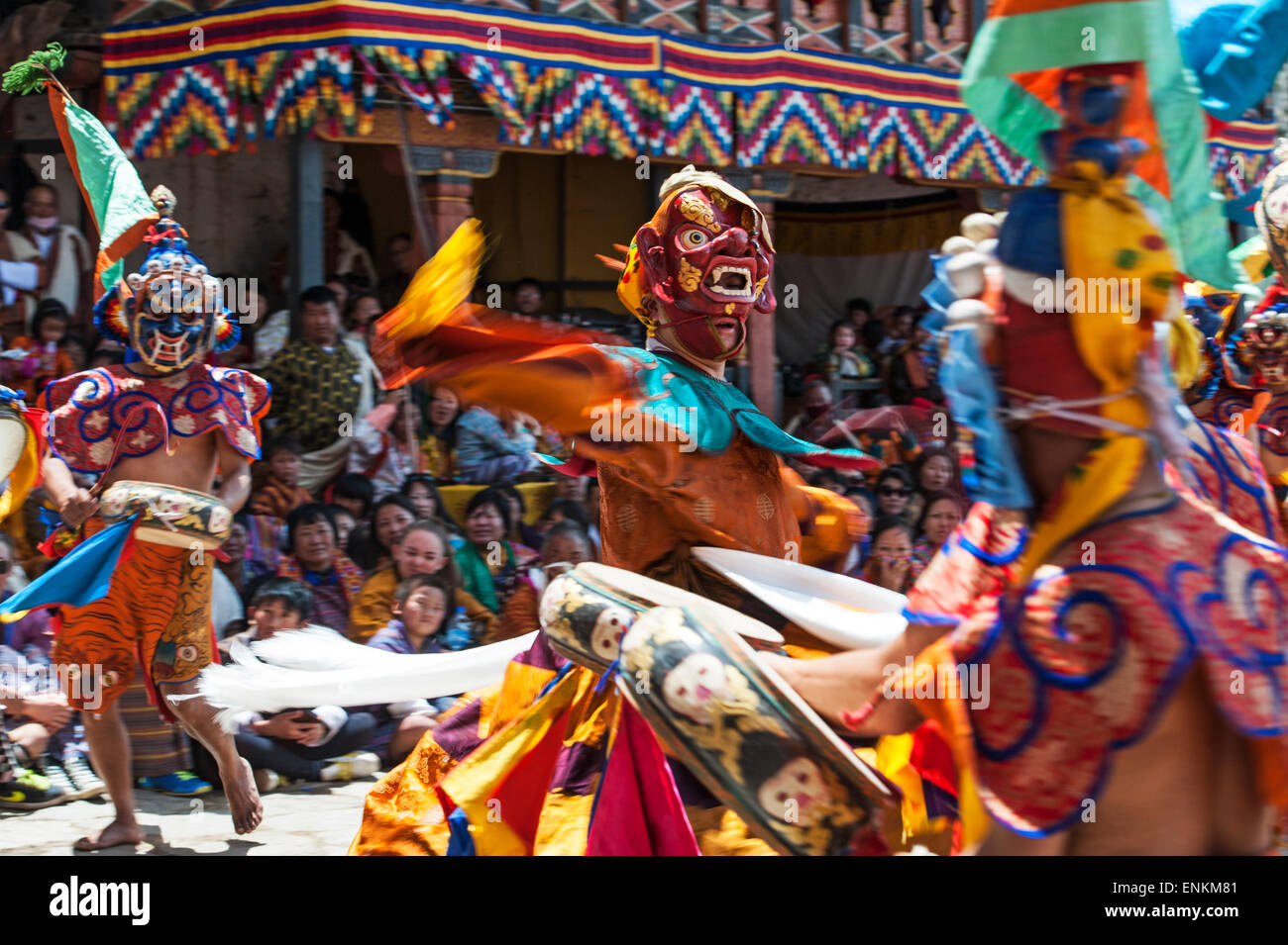 Dance of terrifying deities (Tungam) at Paro religious festival Bhutan ...