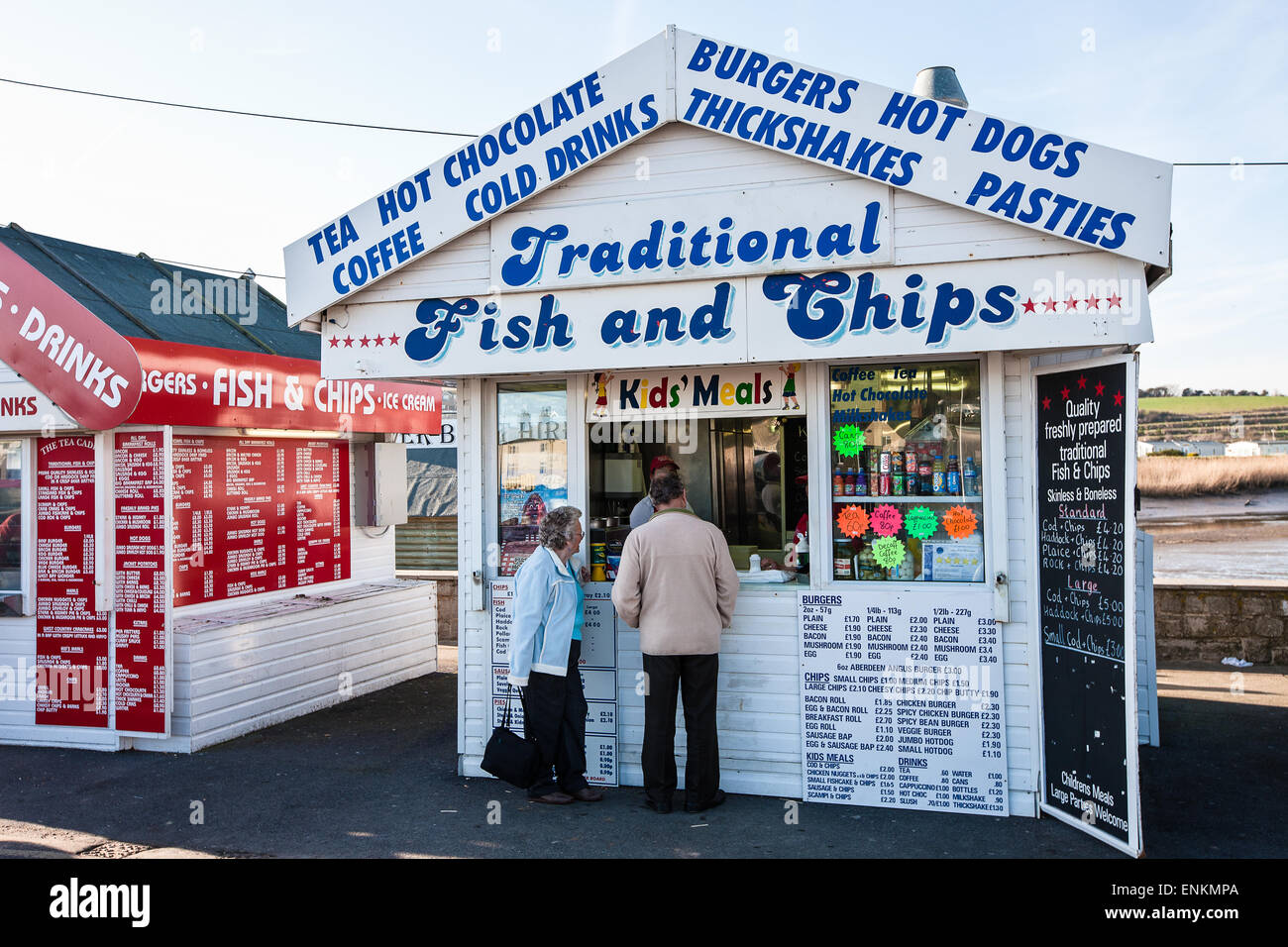 fish and chips,chippy,shop,hut,with,sea,view,at,West Bay,Bridport in ...