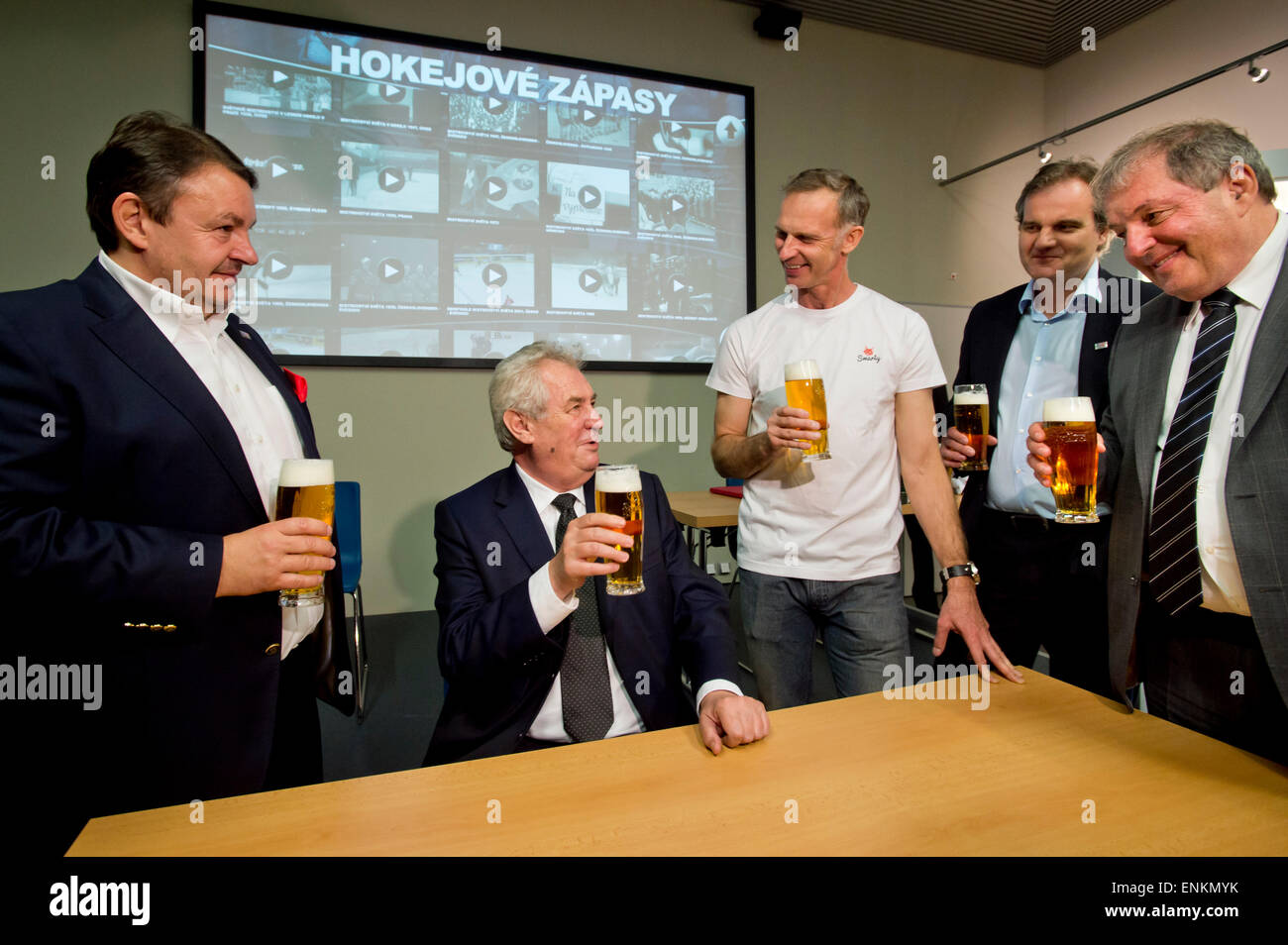 President of Czech Republic Milos Zeman (second from left) having a ...