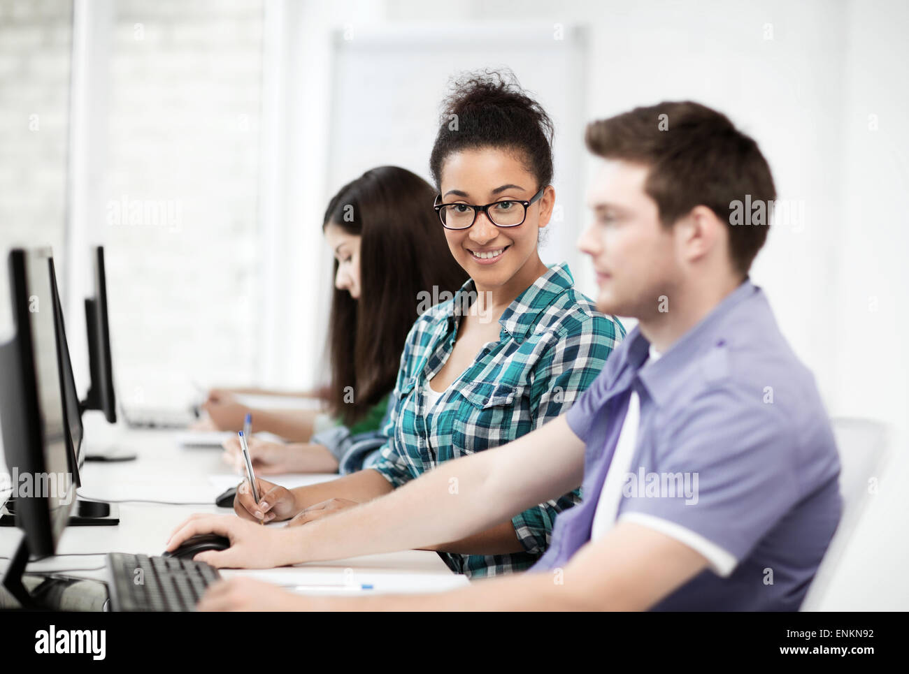 african student with computer studying at school Stock Photo - Alamy