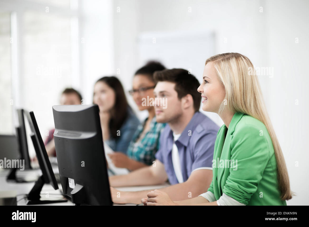 students with computers studying at school Stock Photo - Alamy