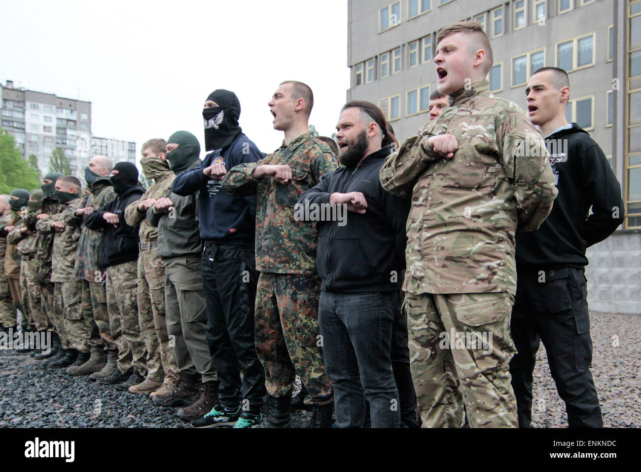 May 7, 2015 - Kiev, Ukraine - Volunteers of the Azov Battalion stand in ...