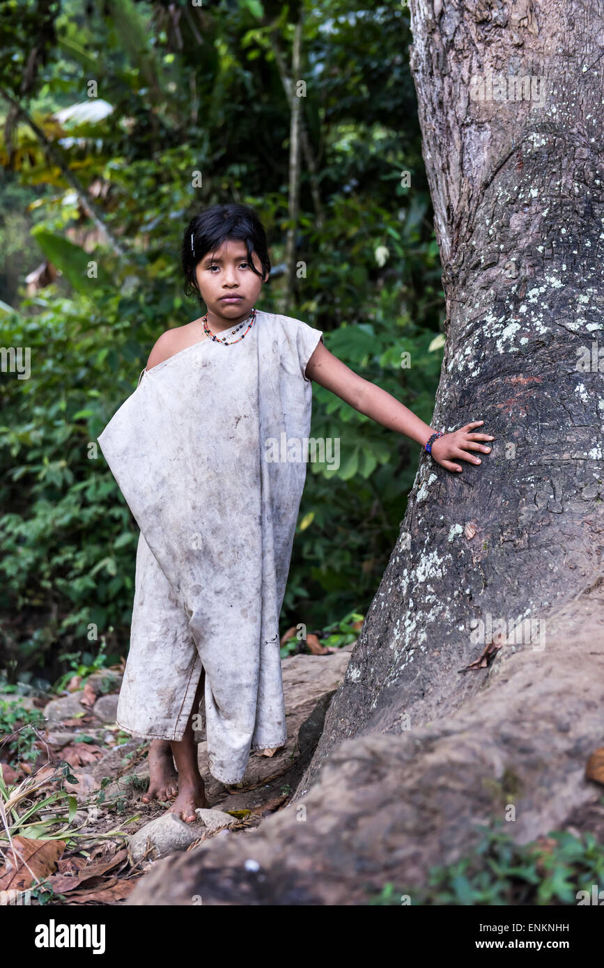 Kogi or Cogui or K‡gaba young girl alongside the Lost City (Ciudad ...