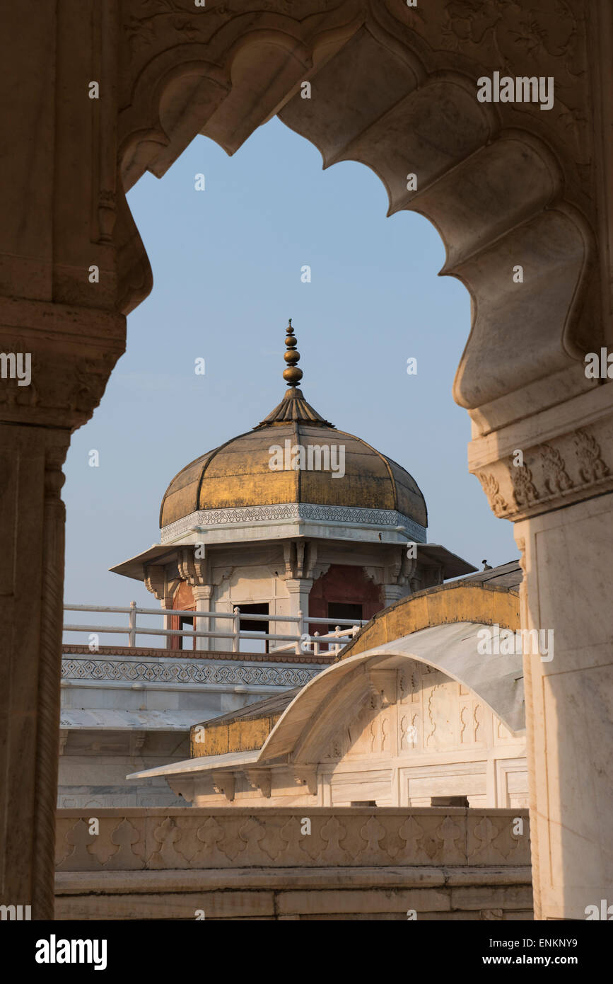 India, Agra. The Red Fort of Agra. This sandstone fortress was once the ...