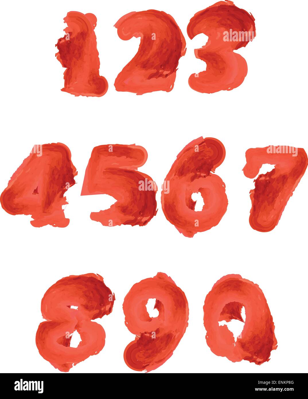 Red watercolor stroked numbers set. Illustration made in vector Stock ...