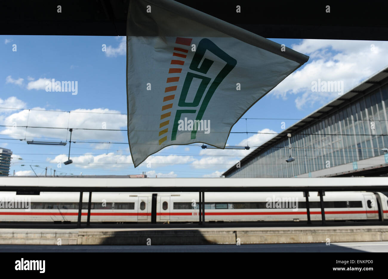 Munich, Germany. 07th May, 2015. A flag of German train drivers' union ...