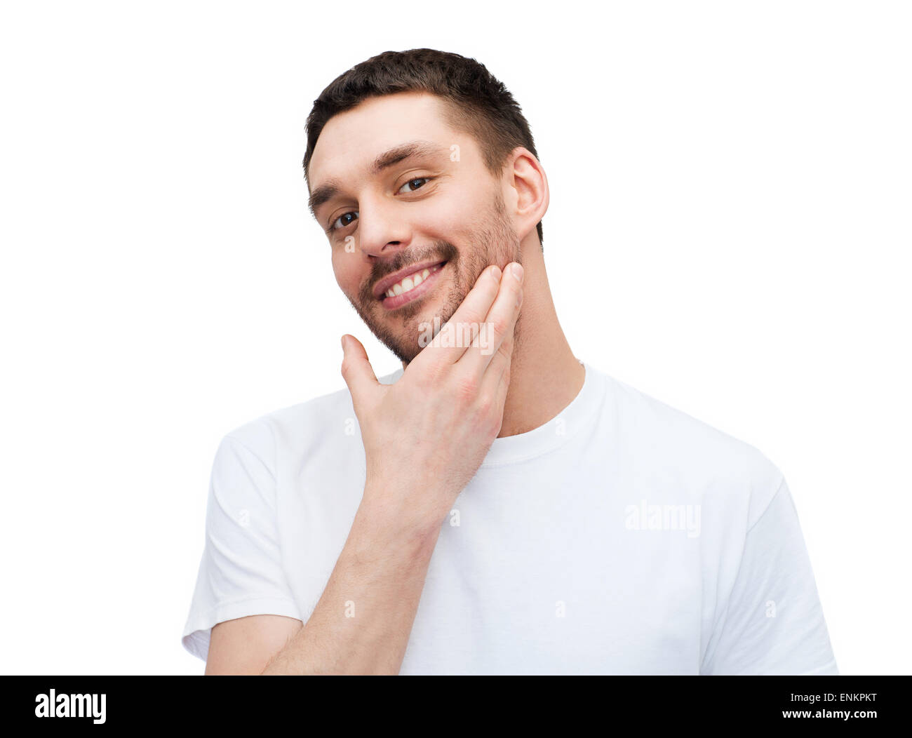 beautiful smiling man touching his face Stock Photo - Alamy