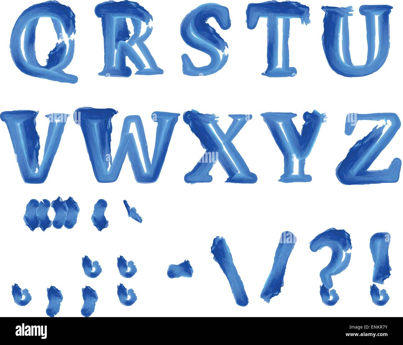 Blue color watercolor alphabet and punctuation symbols. Vector ...