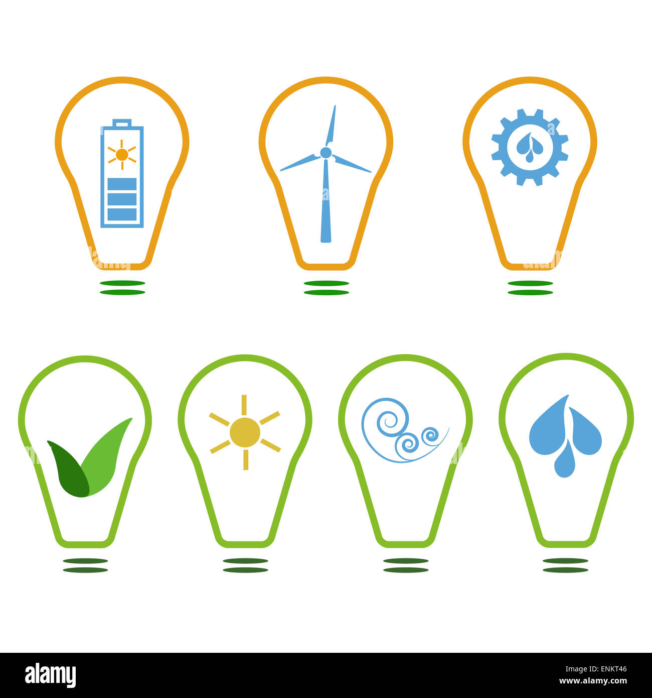 Set of logos presenting eco-friendly energy sources. Sun, wind and ...