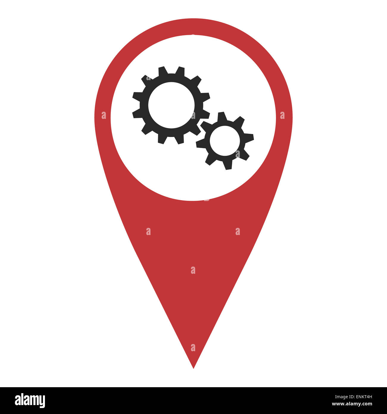 Red geo pin with gear wheels on white. Maintenance sign, geolocation ...