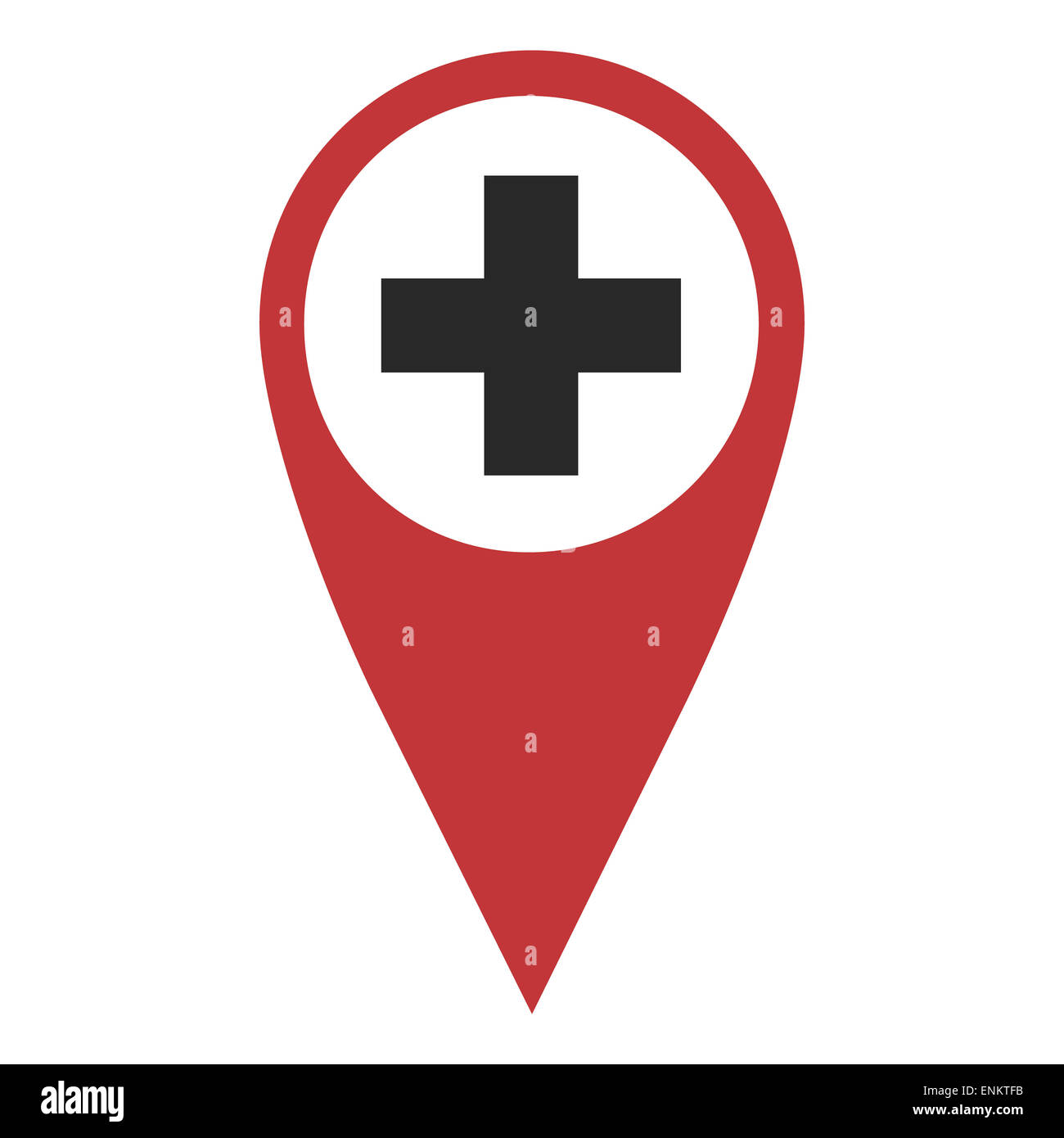 Red geo pin with cross on white. Hospital or drugstore sign ...