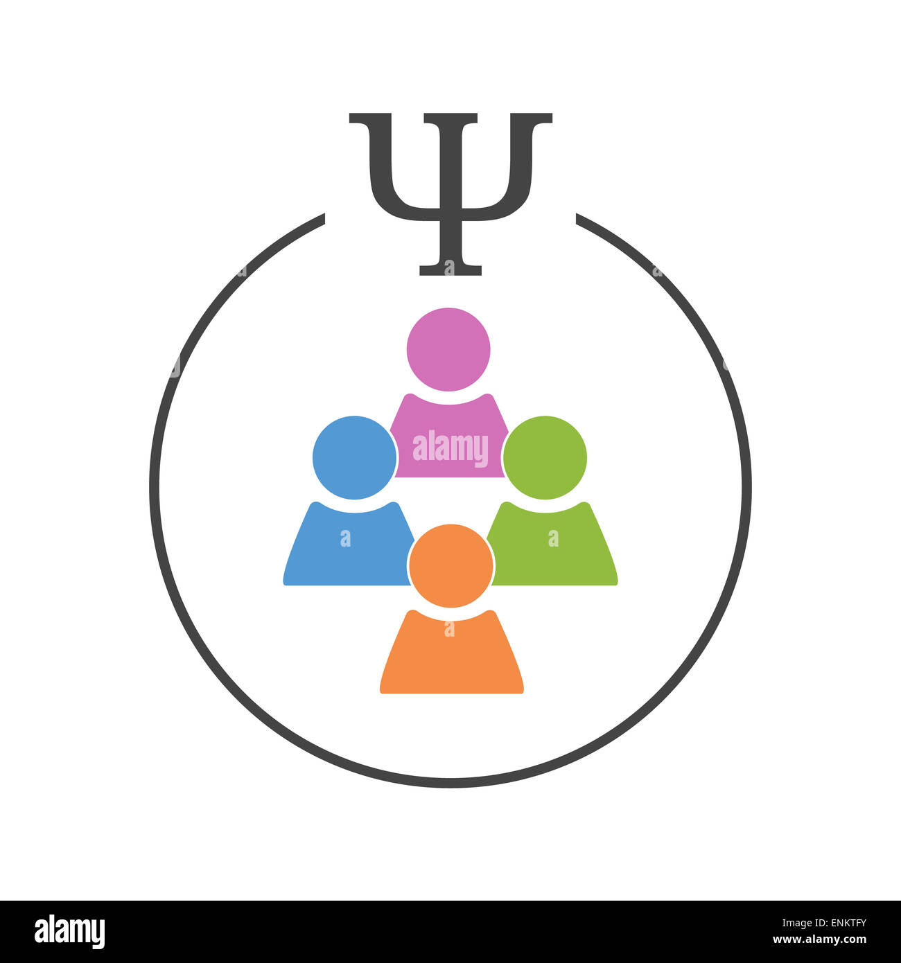 Social or crowd psychology logo. Several person signs in a circle with ...