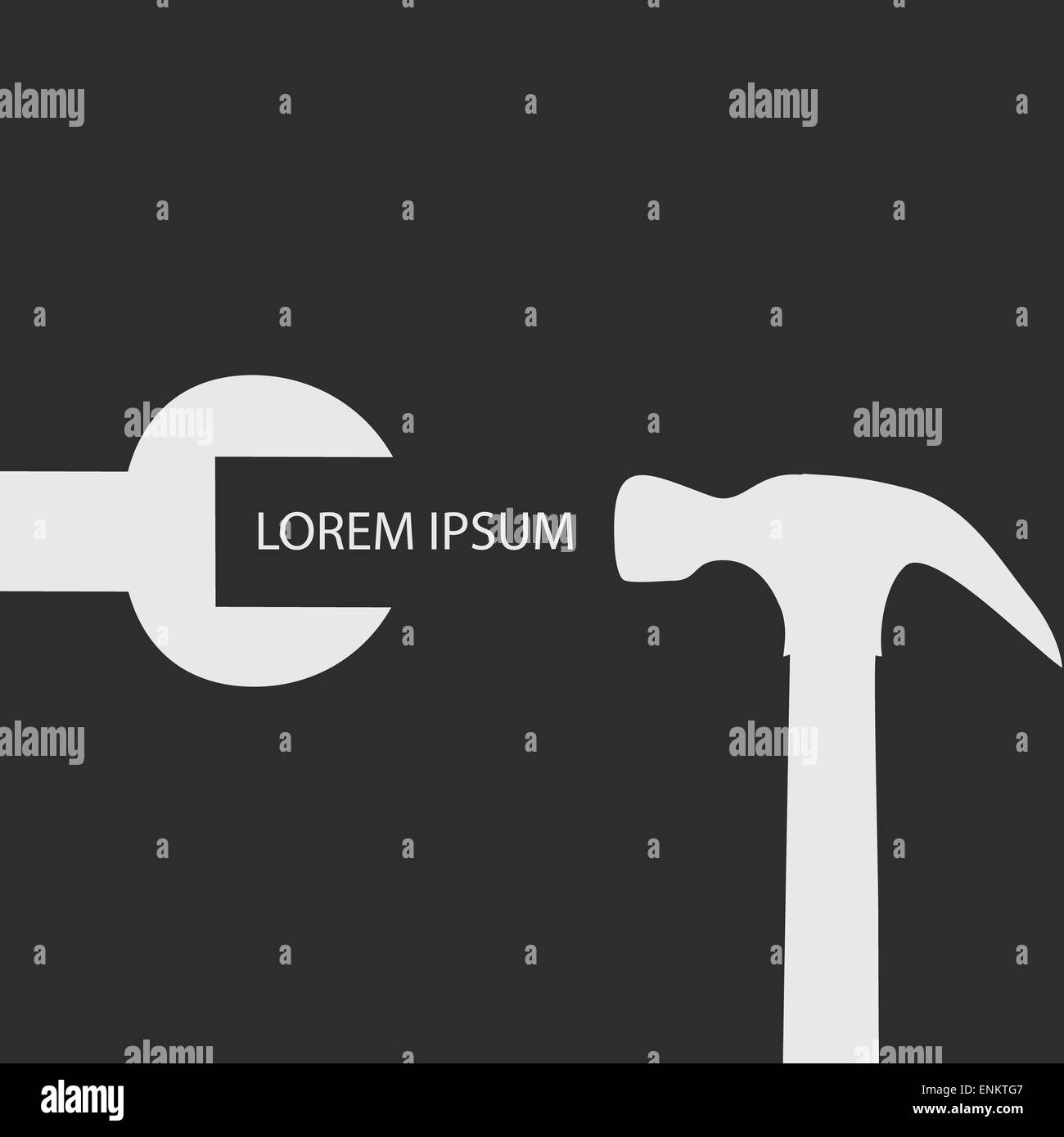 White spanner and hammer on dark grey background as repair symbol Stock ...