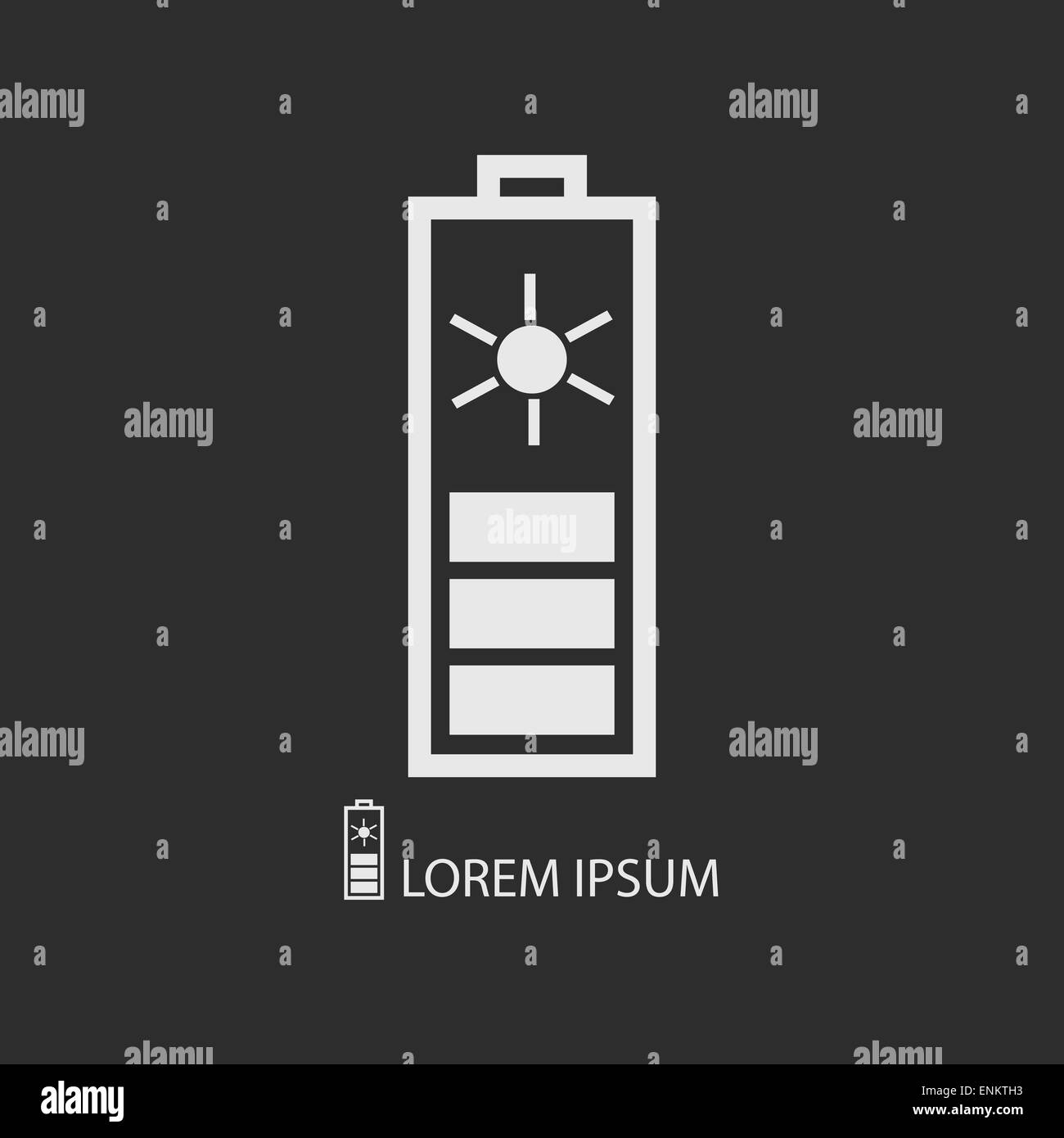 White solar battery as logo with copyspace on dark grey background ...