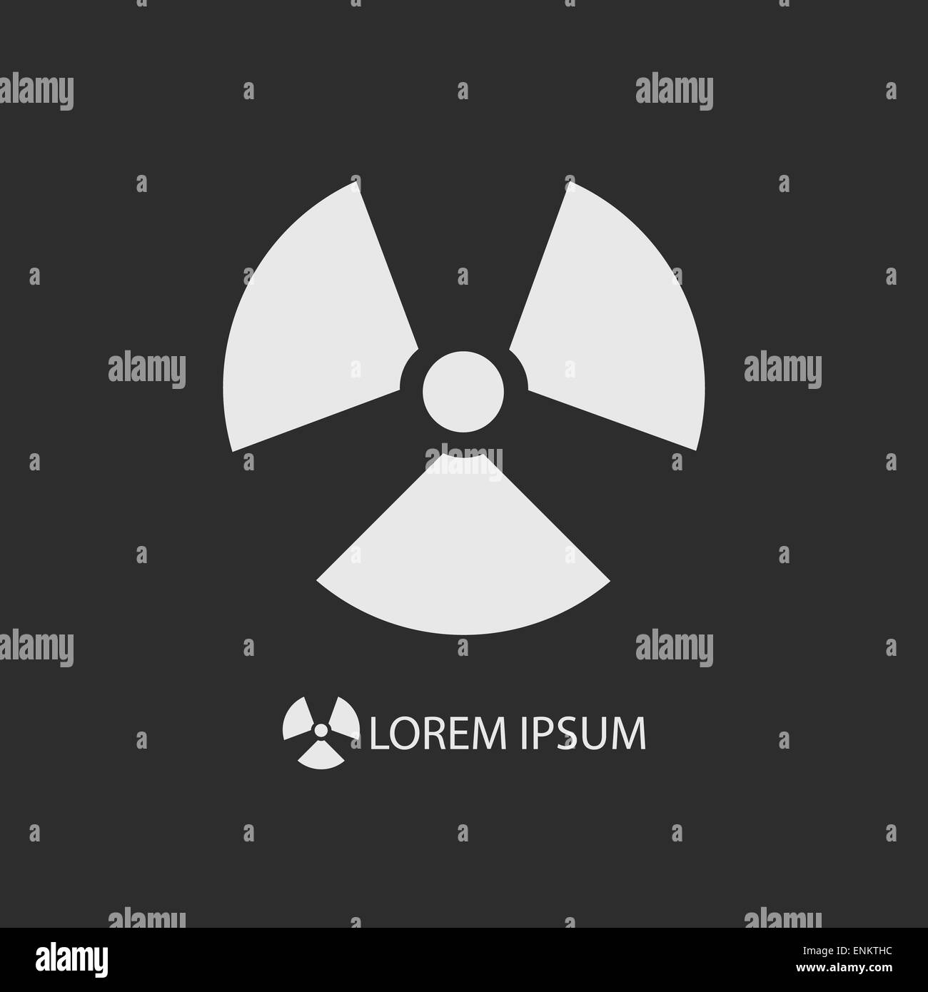 White radiation sign as logo on dark grey background with copyspace ...