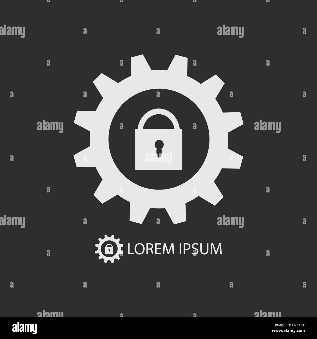 White gear wheel with lock as logo on dark grey background Stock Photo ...