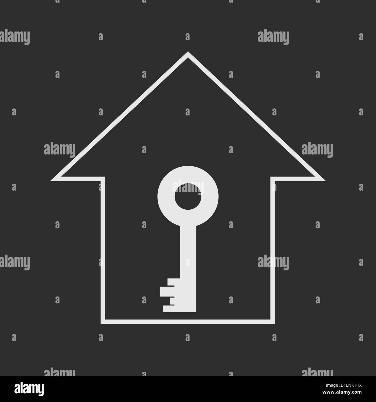 Simple white house with key on dark grey background. Real estate ...