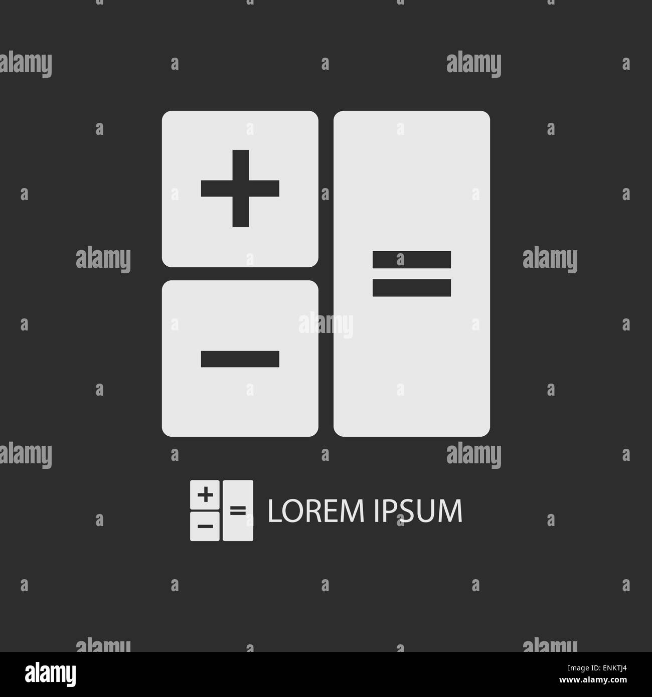 White calculator as logo with copyspace on dark grey background Stock ...