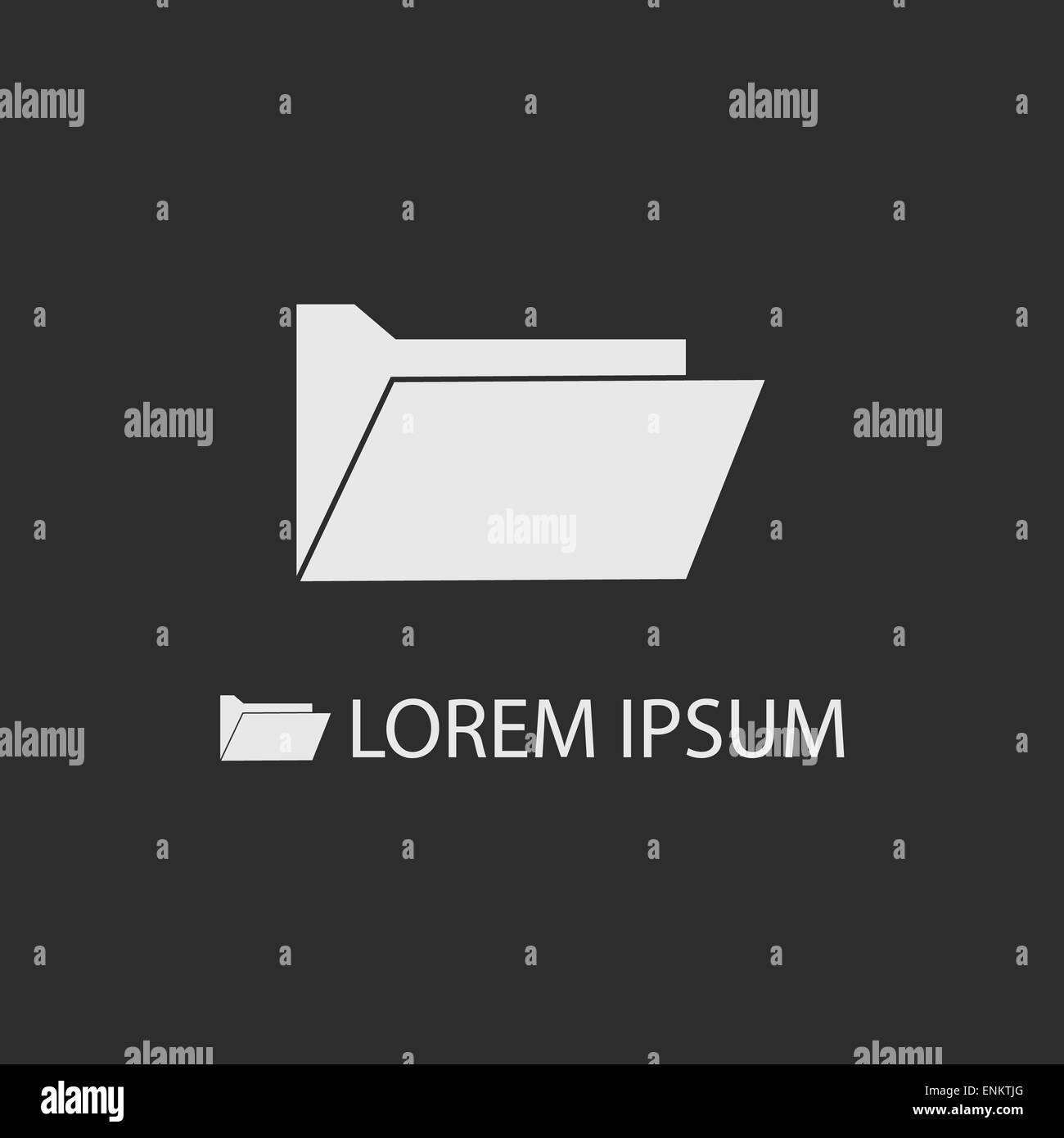 White computer folder as logo with copy space on dark grey background ...