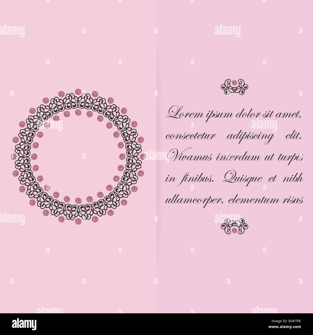 Greeting card or invitation design with handmade ornate round frame and ...