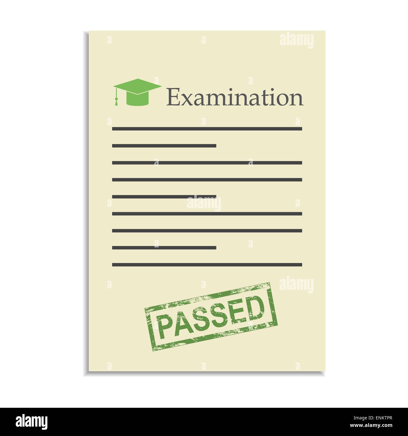 Examination paper with passed stamp. Exams in school, college and ...