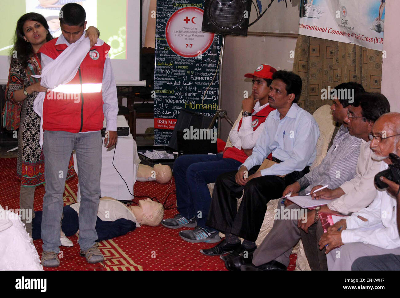 Female volunteer of Pakistan Red Crescent Society gives presentation on ...