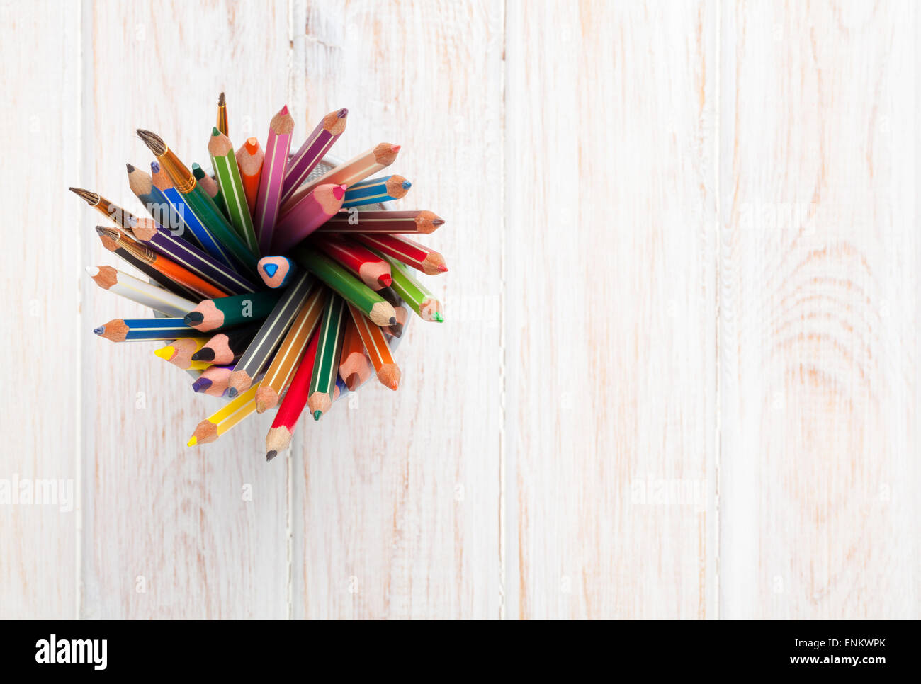 Office desk table with colorful pencils. Top view with copy space Stock ...