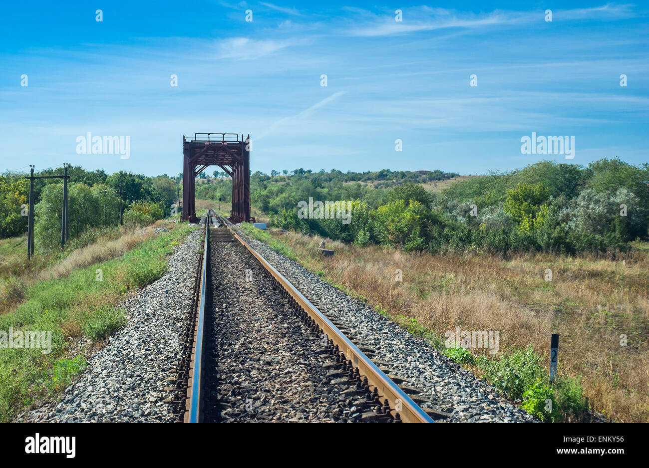 Ukrainian summer landscape with small railroad bridge Stock Photo - Alamy