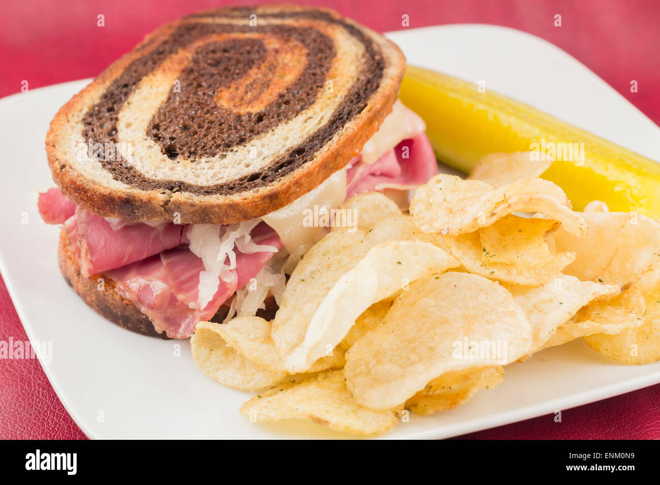 Classic reuben sandwich on pumpernickel swirl rye bread. A hearty meal ...