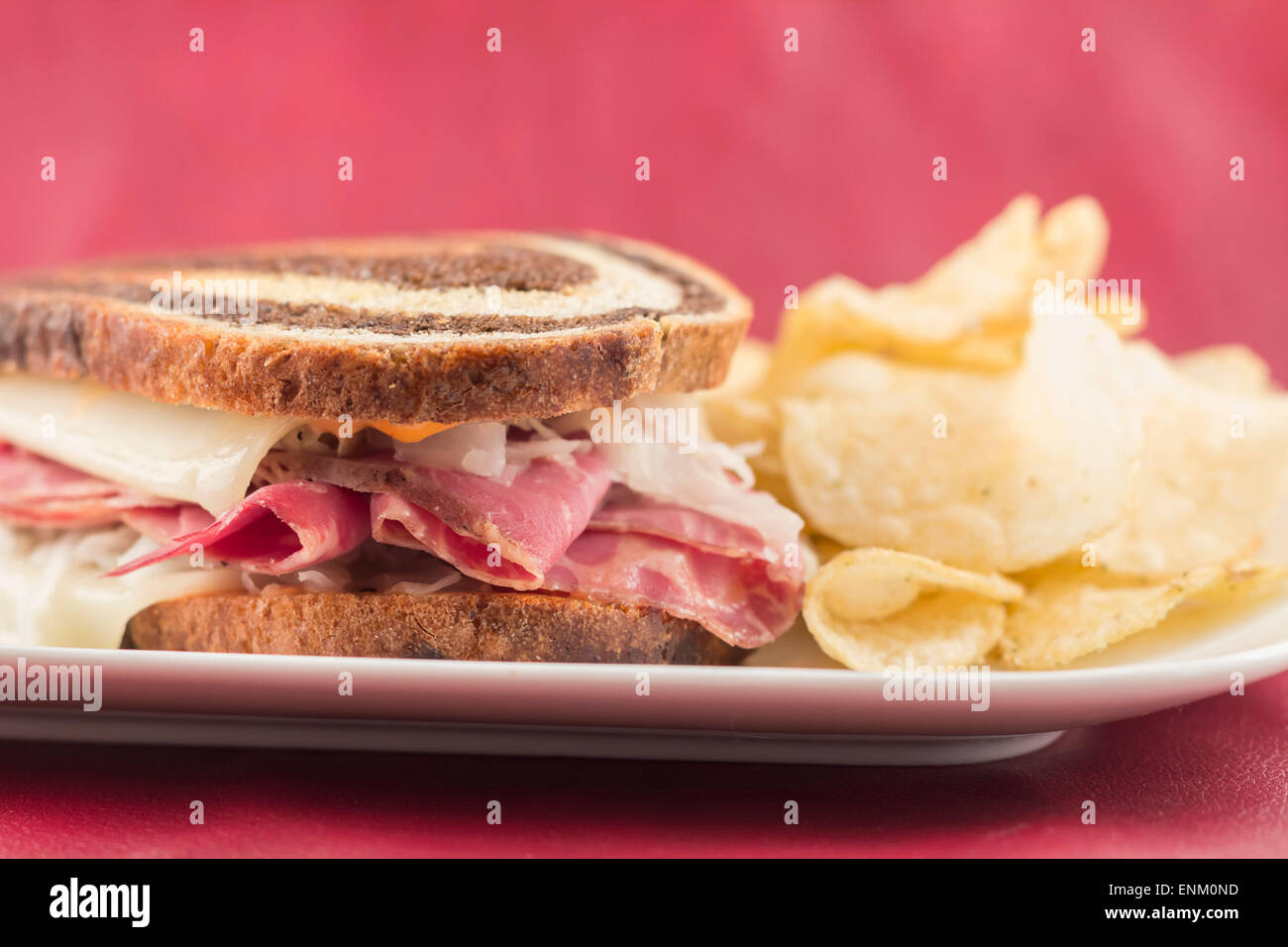 Classic reuben sandwich on pumpernickel swirl rye bread. A hearty meal ...
