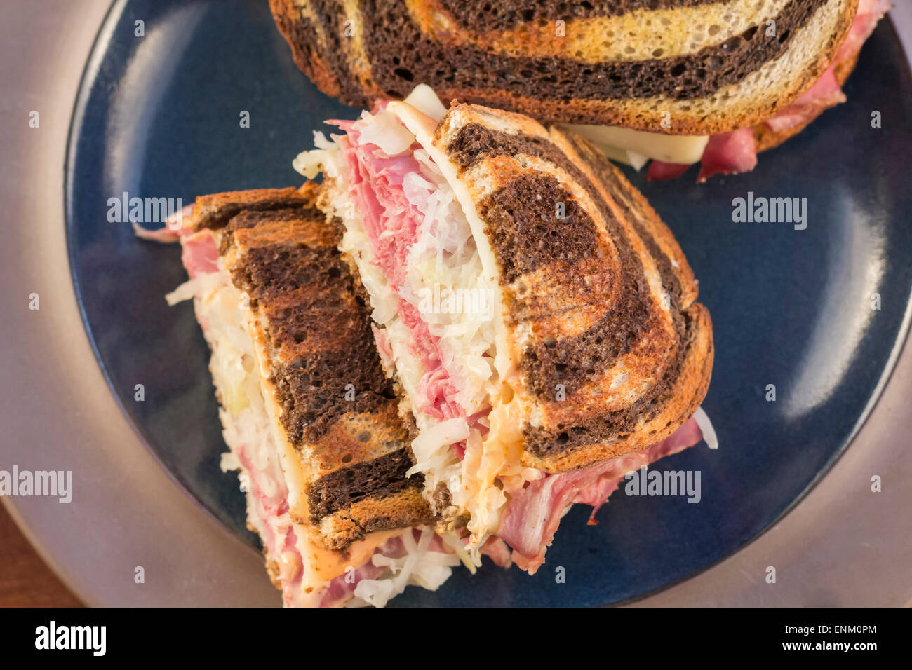 Classic reuben sandwich on pumpernickel swirl rye bread. A hearty meal ...