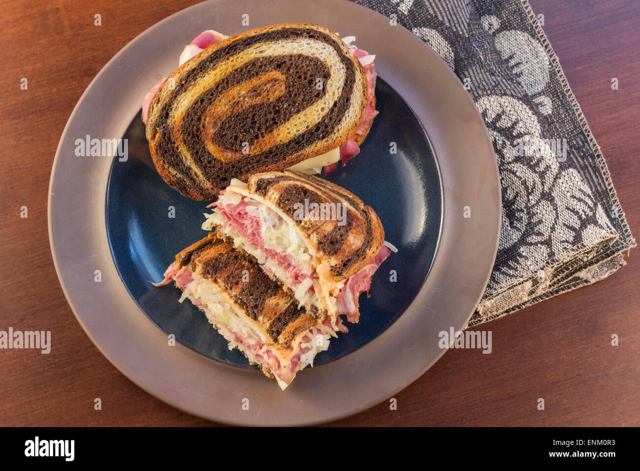 Classic reuben sandwich on pumpernickel swirl rye bread. A hearty meal ...