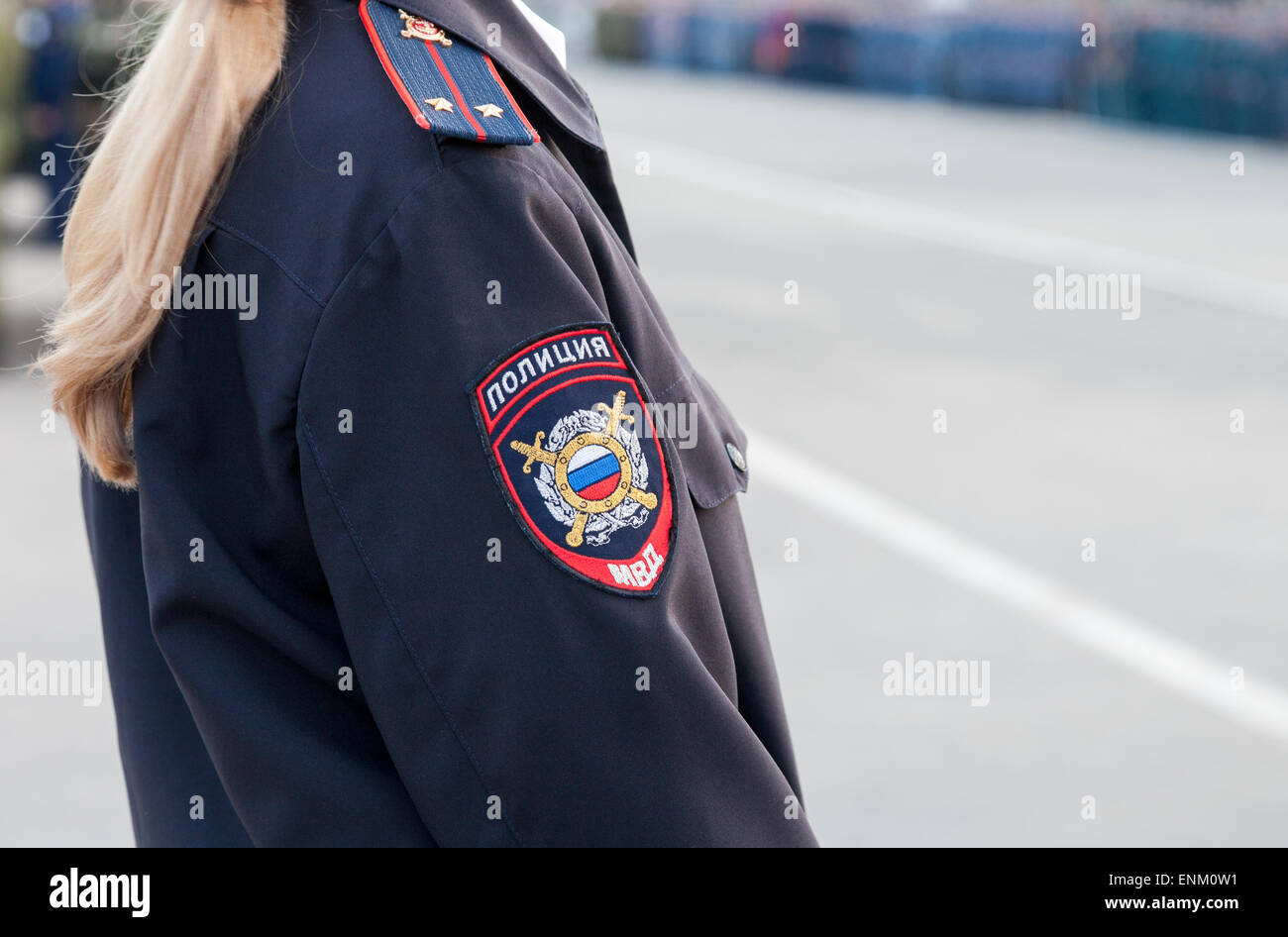 Chevron on the sleeve uniforms of the russian policeman Stock Photo - Alamy