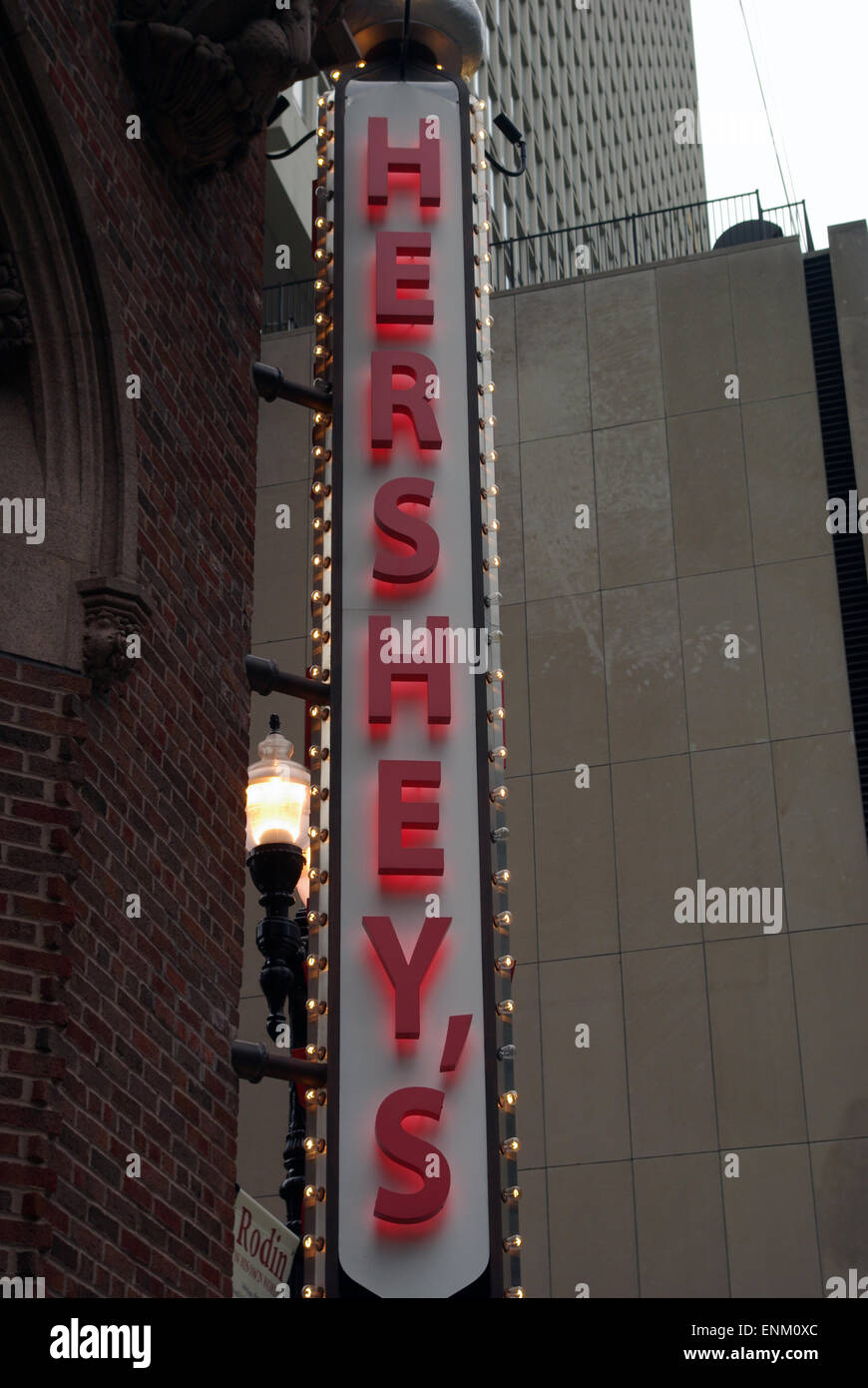 Red lettering on a white background neon Hershey's sign Stock Photo - Alamy