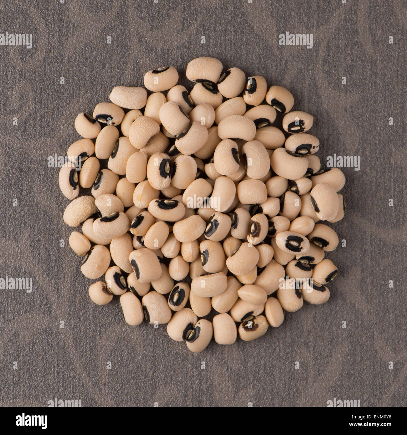 Top view of circle of white beans against beige vinyl background Stock ...