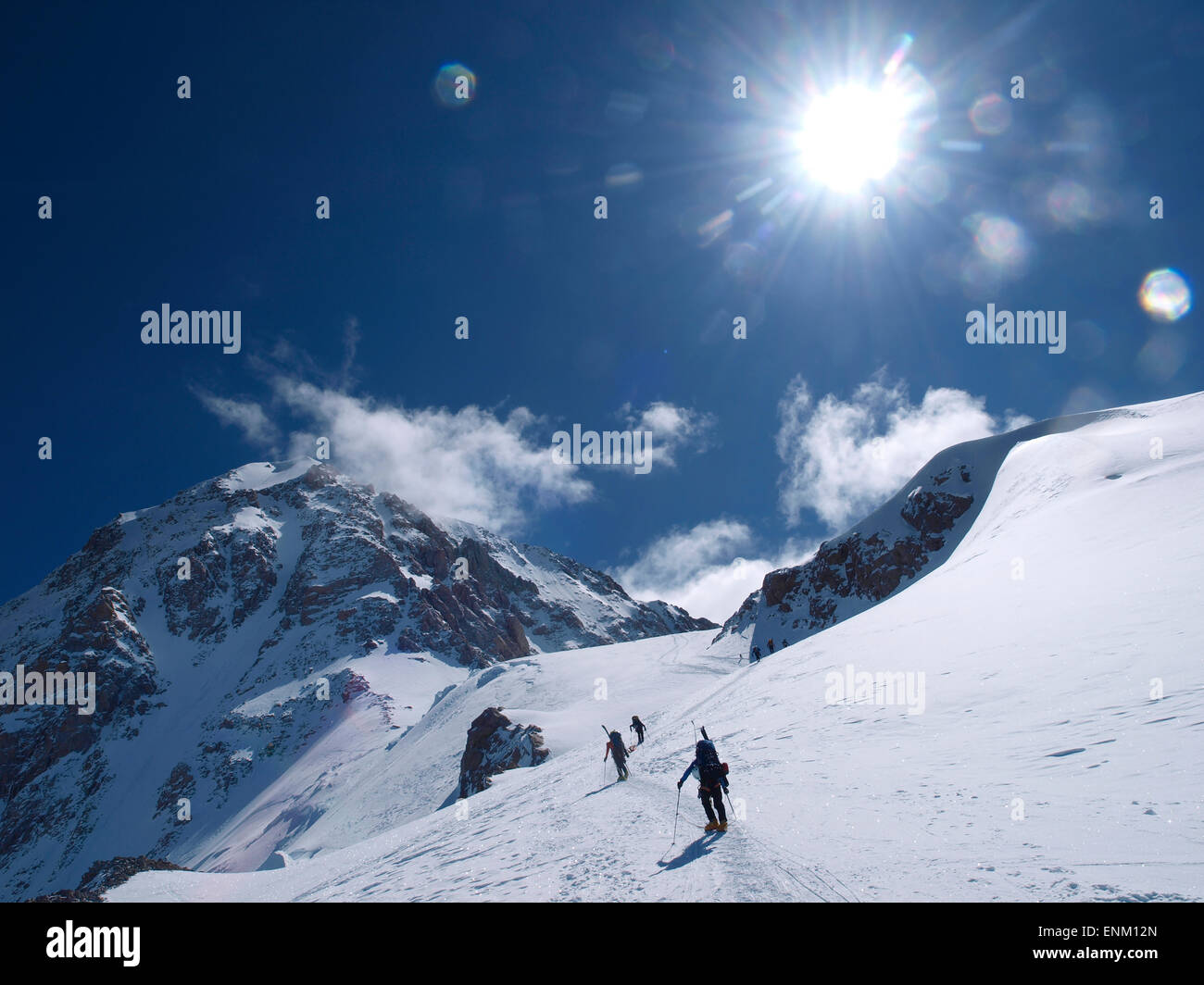 A crew of mountain rangers on it?s way to Windy Corner on Mount ...