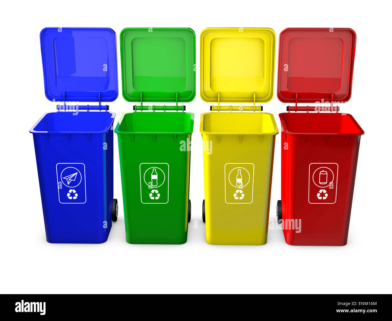 Colorful recycle bins isolated on white background. 3D illustration ...