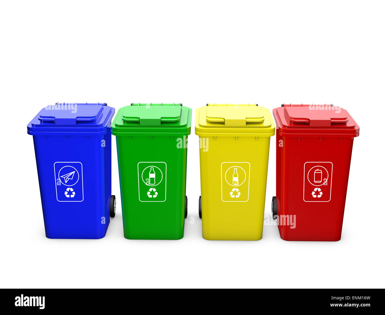 Colorful recycle bins isolated on white background. 3D illustration ...