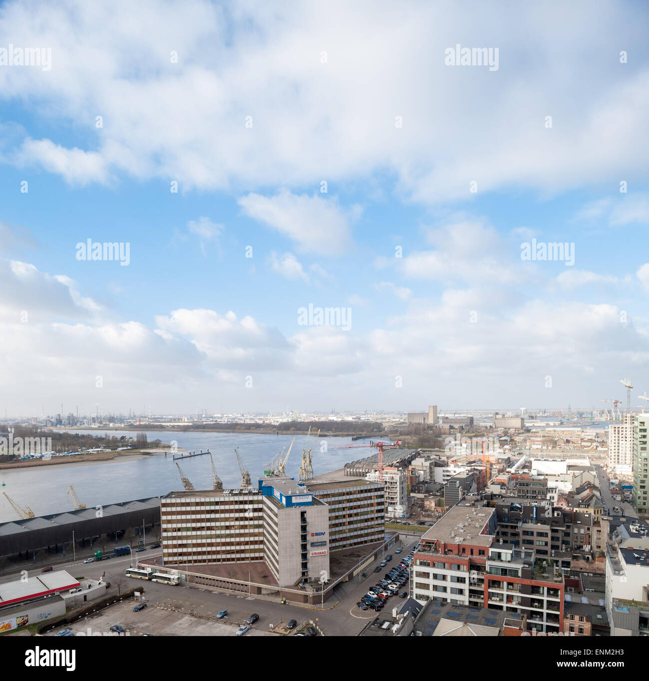 Belgium, Antwerp, birds eye view cityscape of the Eilandje Stock Photo ...