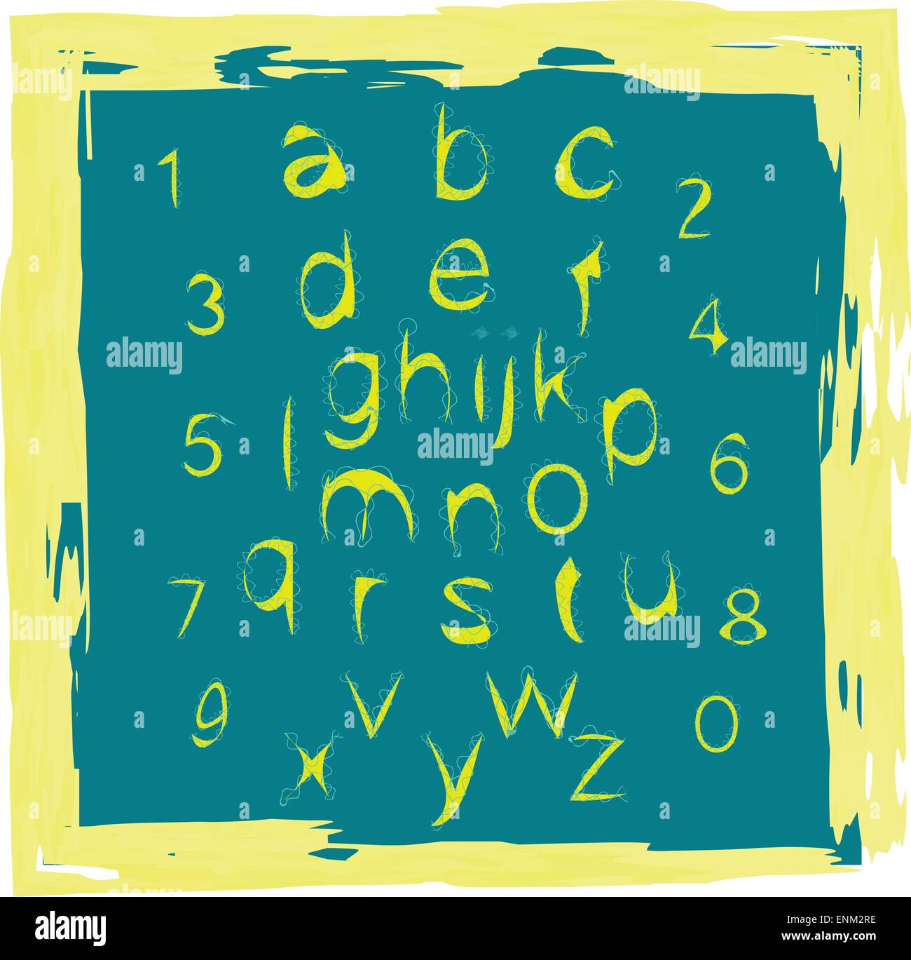 Handwritten cute letters and number with spiral decoration. Vector ...