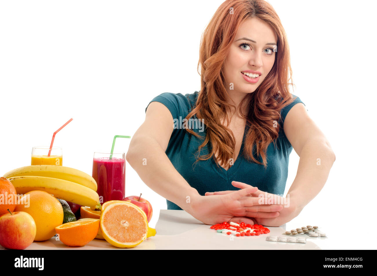 Patient saying no to medical treatment. Beautiful woman refuses to take ...