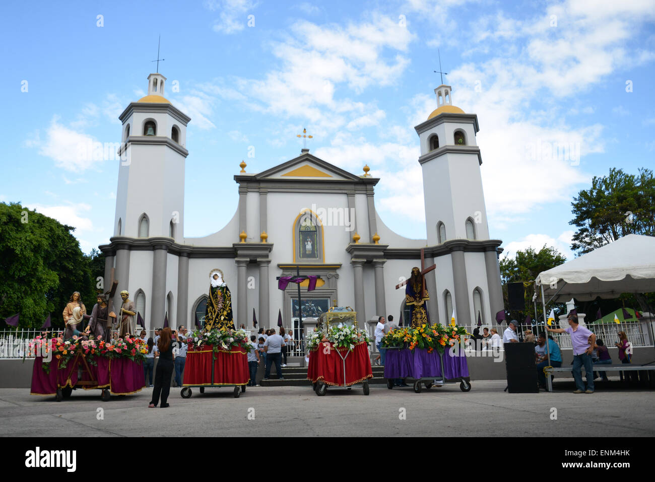Floats in front of church waiting for the Good Friday procession in ...